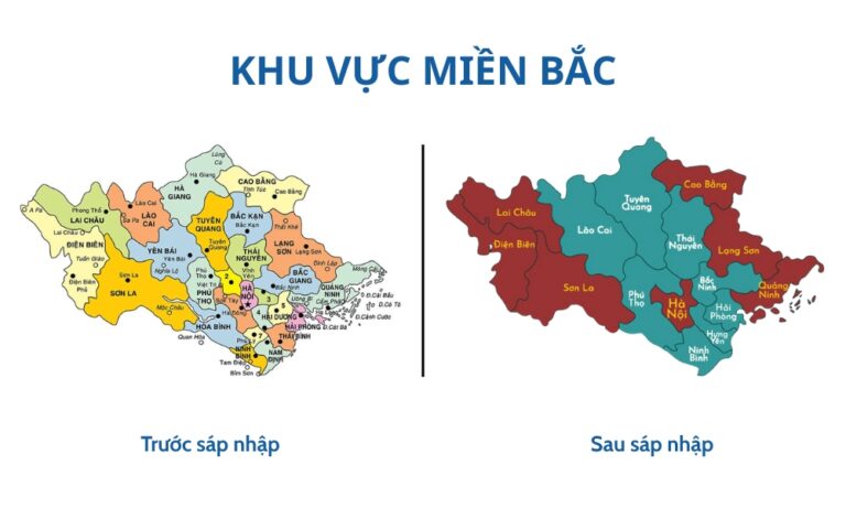Bản đồ miền Bắc Việt Nam trước và sau sáp nhập khổ lớn - Maison Office
