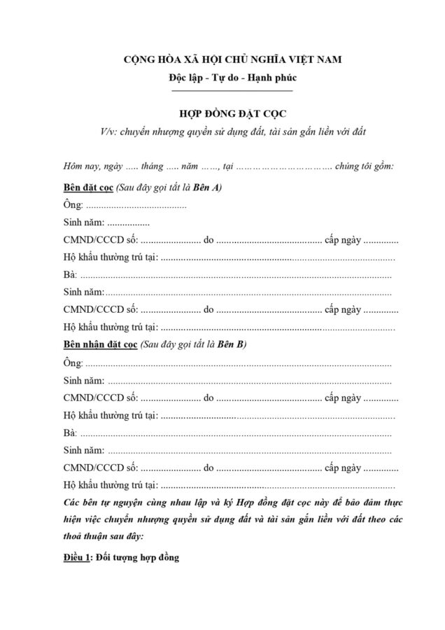 Mẫu hợp đồng đặt cọc theo quy định mới 2026 [Tải ngay] - Maison Office